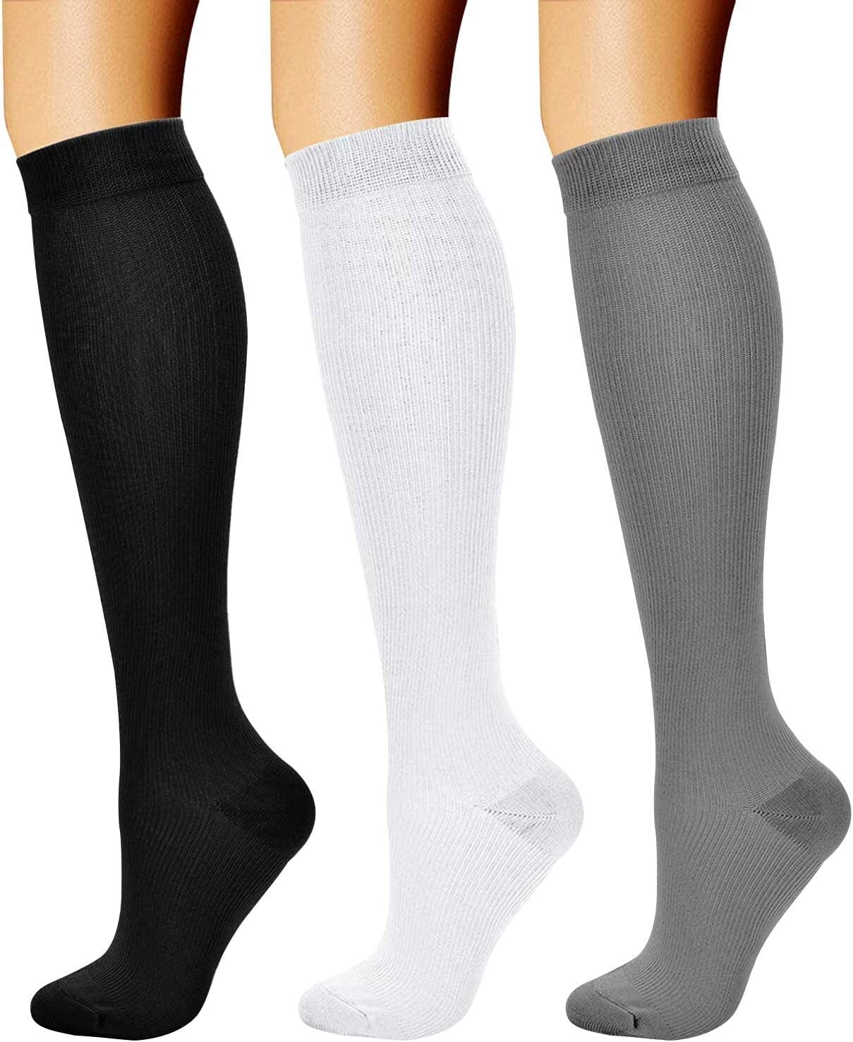 3 Pairs Compression Socks for Women & Men Circulation 15-20 mmHg ...