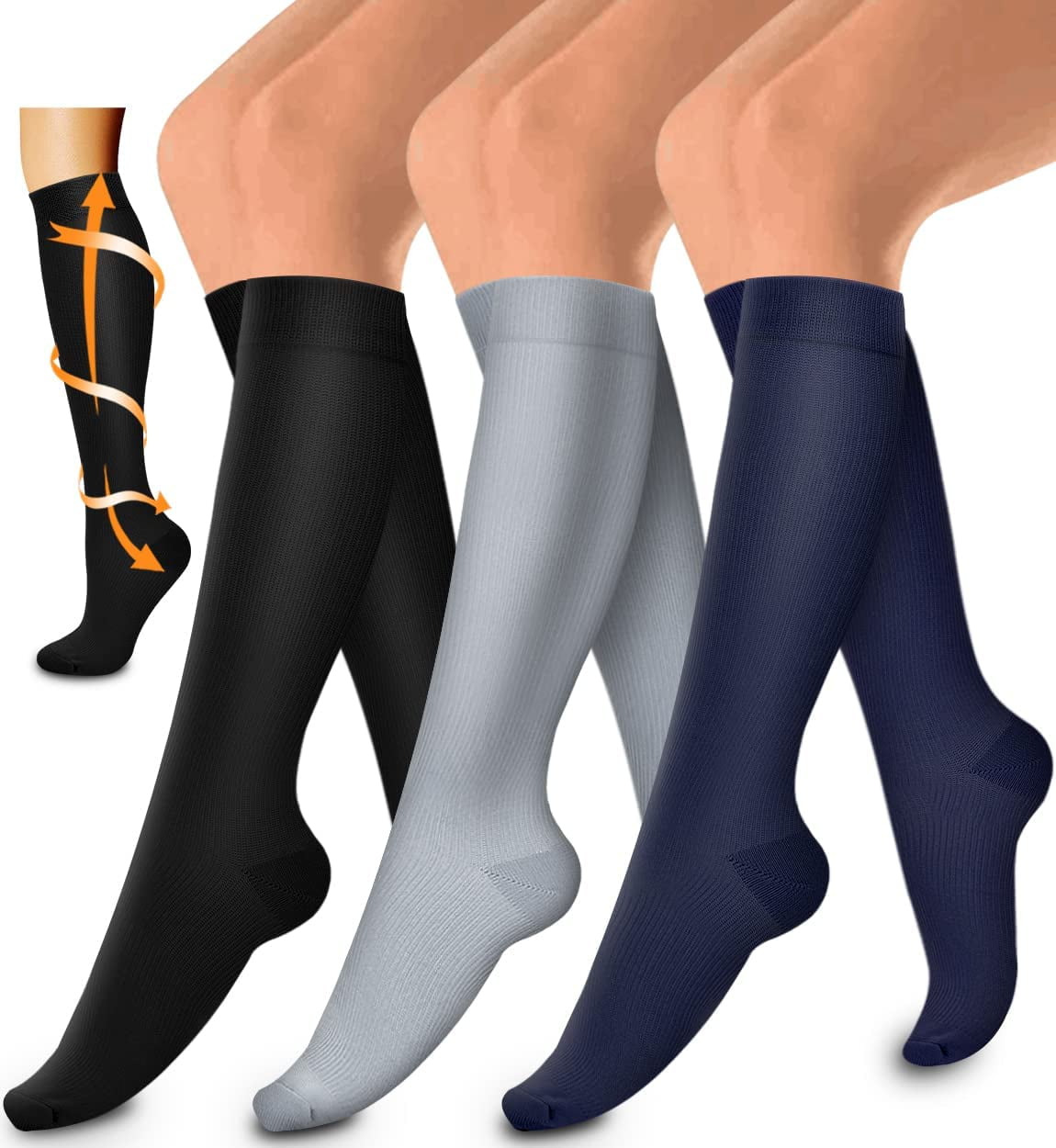 3 Pairs Compression Socks for Women & Men Circulation 15-20 mmHg is ...