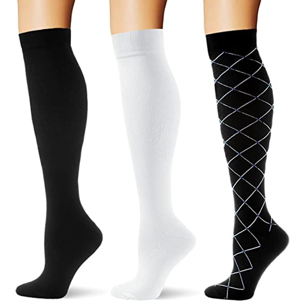 3 Pairs Compression Socks for Women & Men Circulation 15-24 mmHg ...