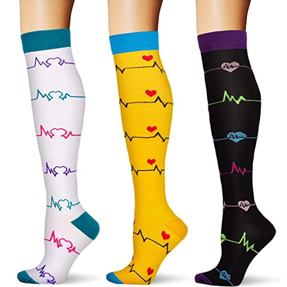 3 Pairs Compression Socks for Women & Men Circulation 15-28 mmHg ...