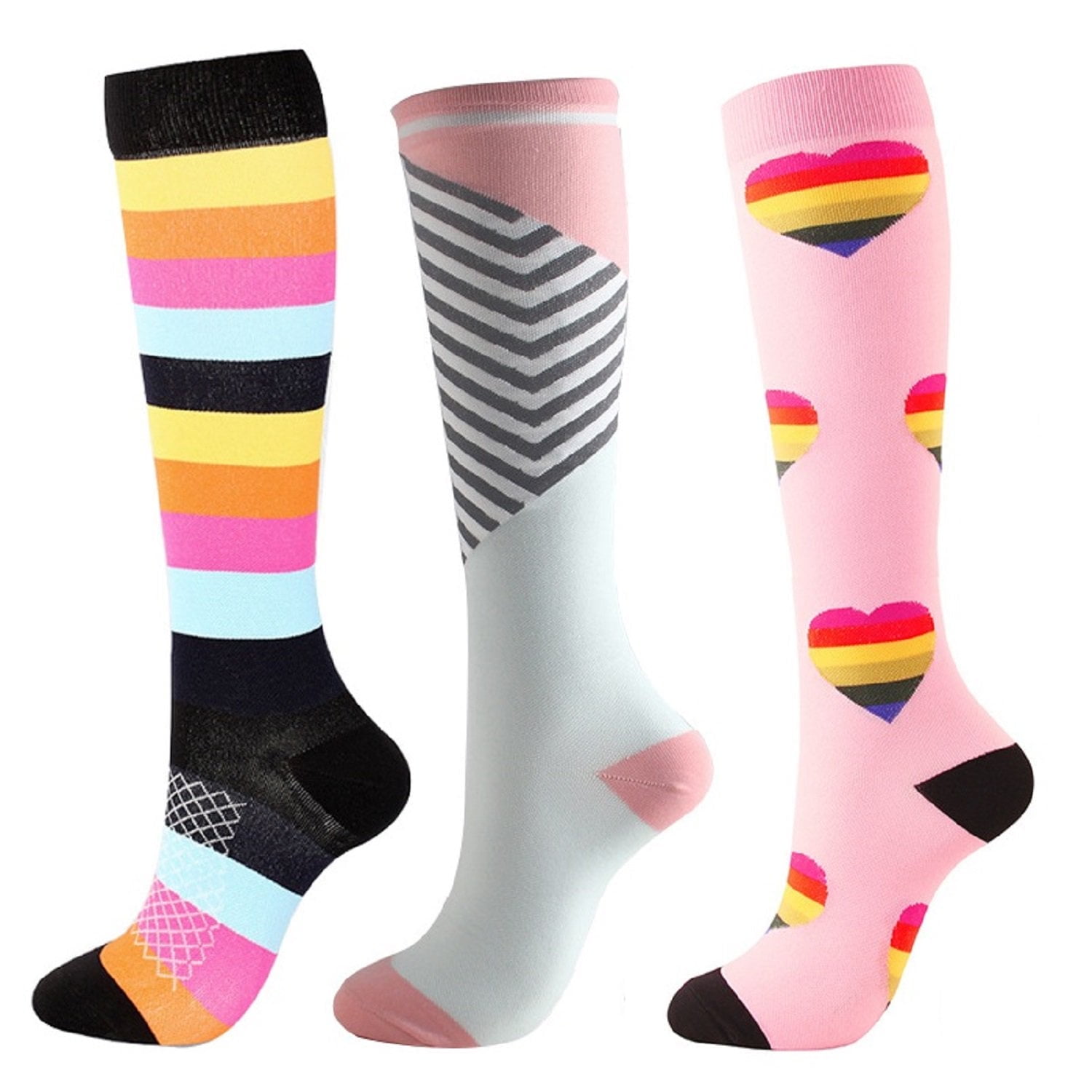 3 Pairs Compression Socks for Women Support Circulation 20-30mmHg ...