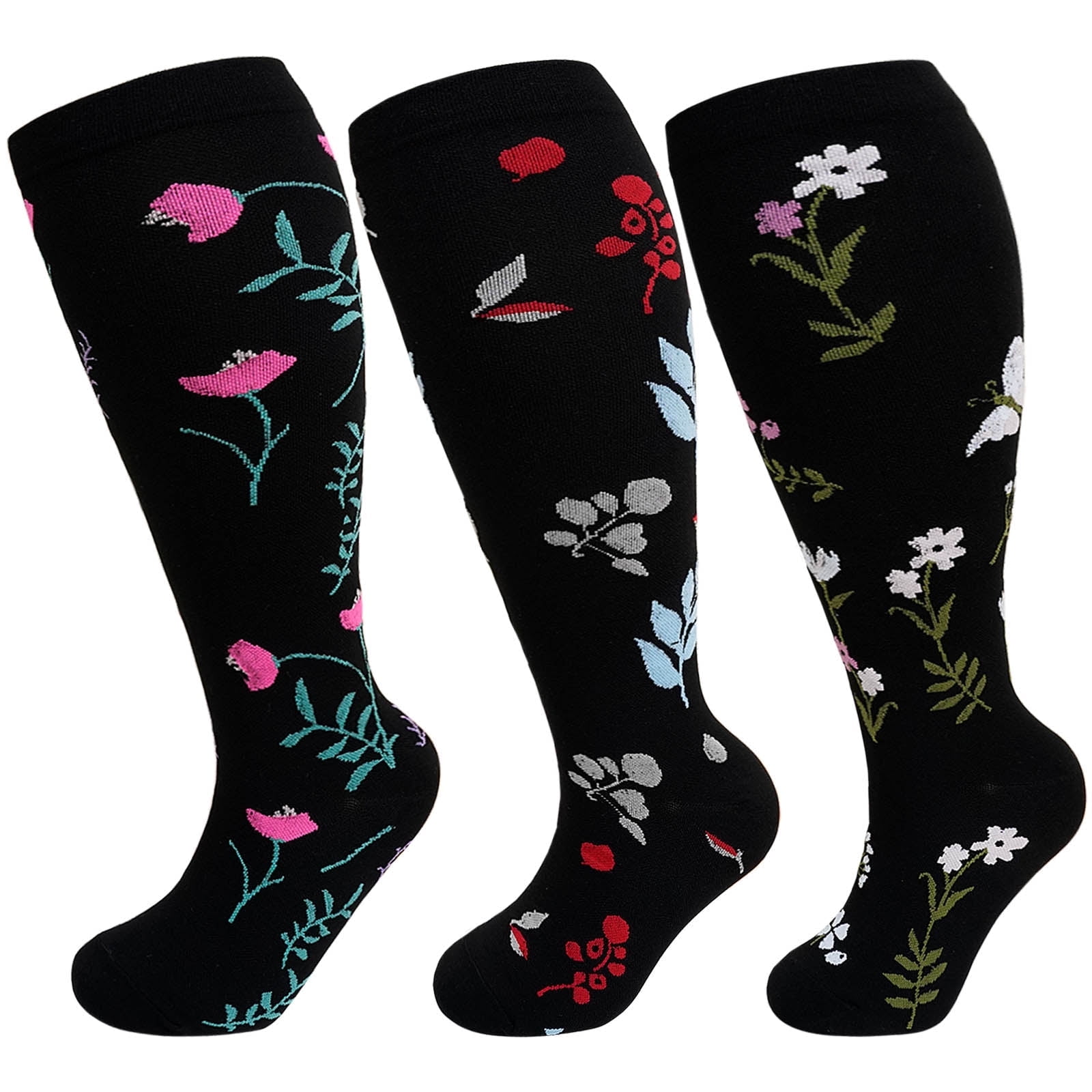 UNEEI 3 Pairs Wide Calf Compression Socks for Women and Men,Plus Size ...