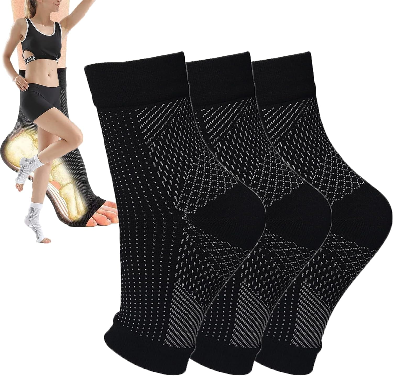 3 Pairs Comprex Ankle Sleeves Socks Feet Pain Relief - Walmart.com