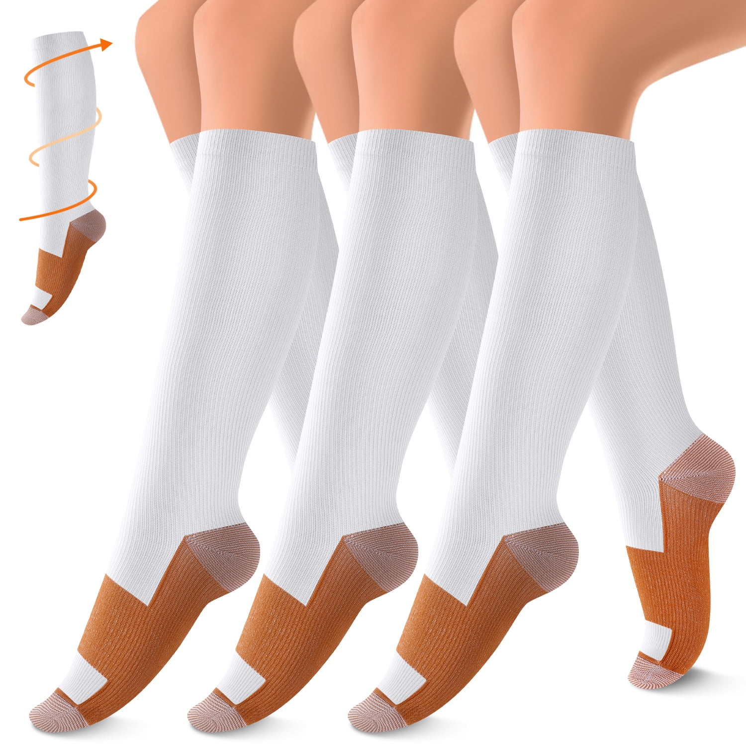 3 Pairs Copper Compression Socks for Women & Men Circulation 15-20 mmHg ...