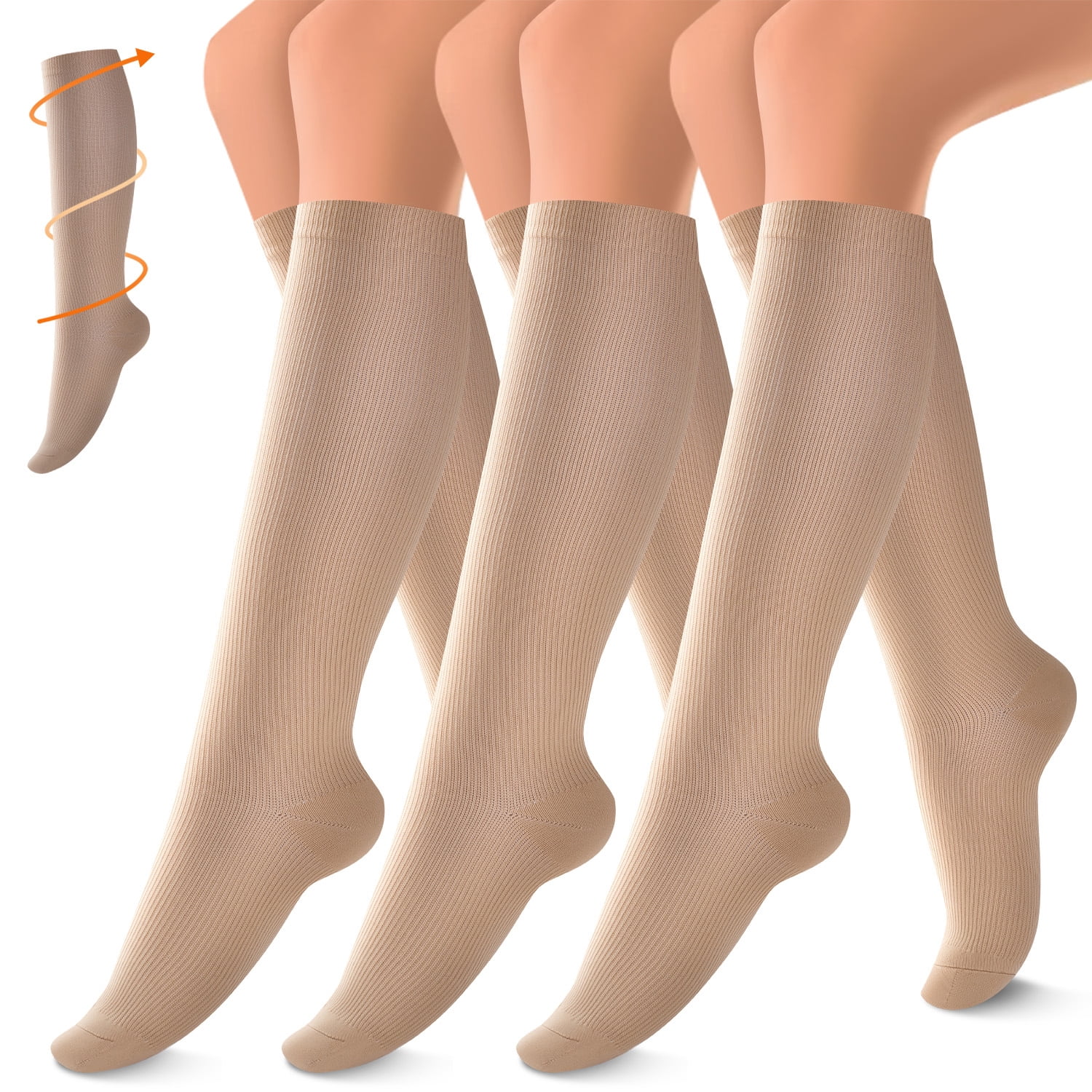 3 Pairs Copper Compression Socks for Women & Men Circulation 15-20 mmHg ...