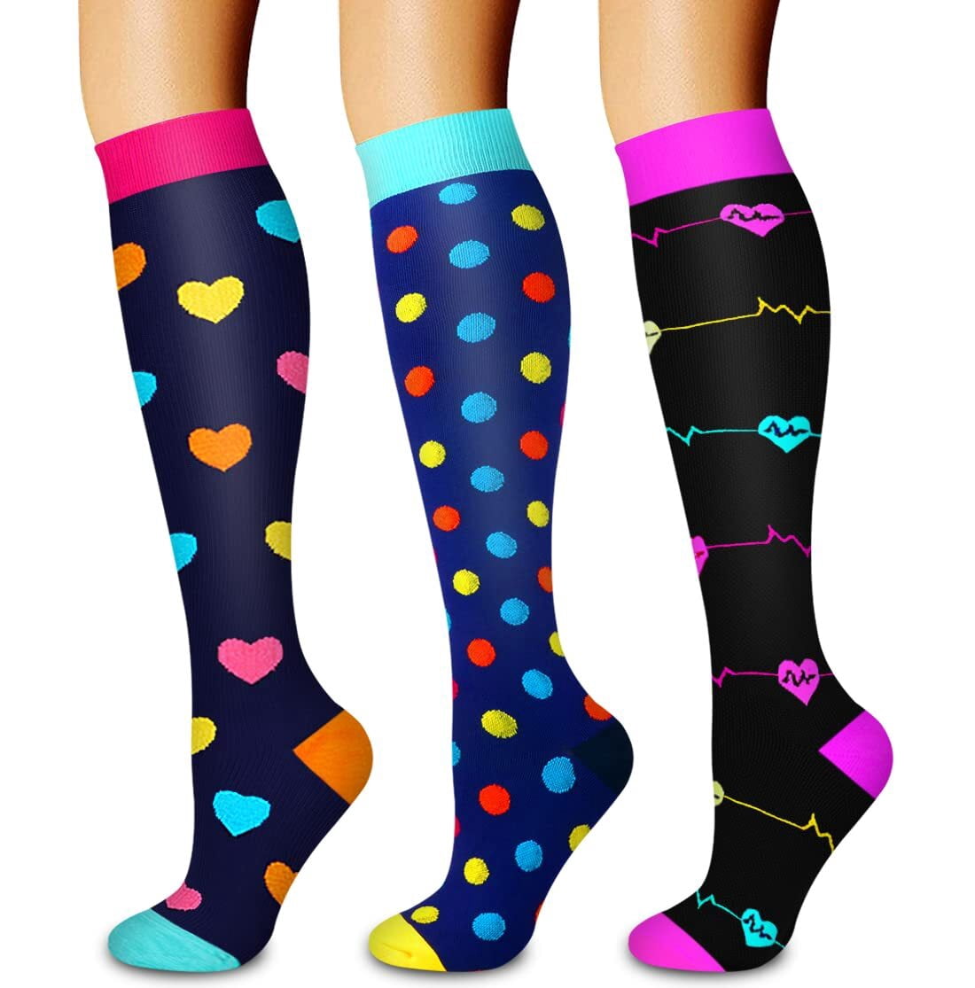 3 Pairs Copper Compression Socks for Women & Men Circulation 15-20 mmhg ...