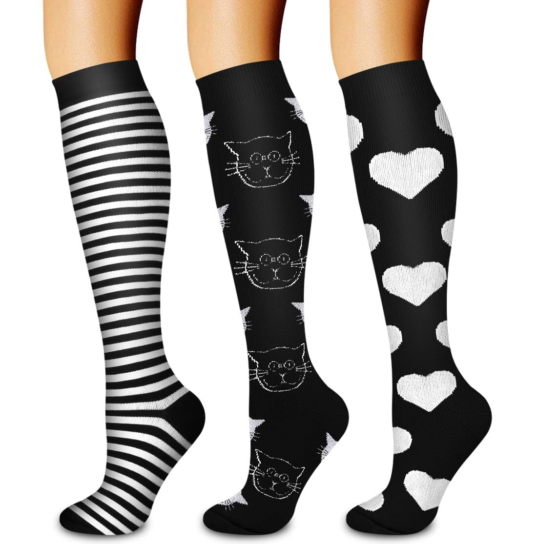 3 Pairs Copper Compression Socks for Women & Men Circulation 15-20 mmhg ...