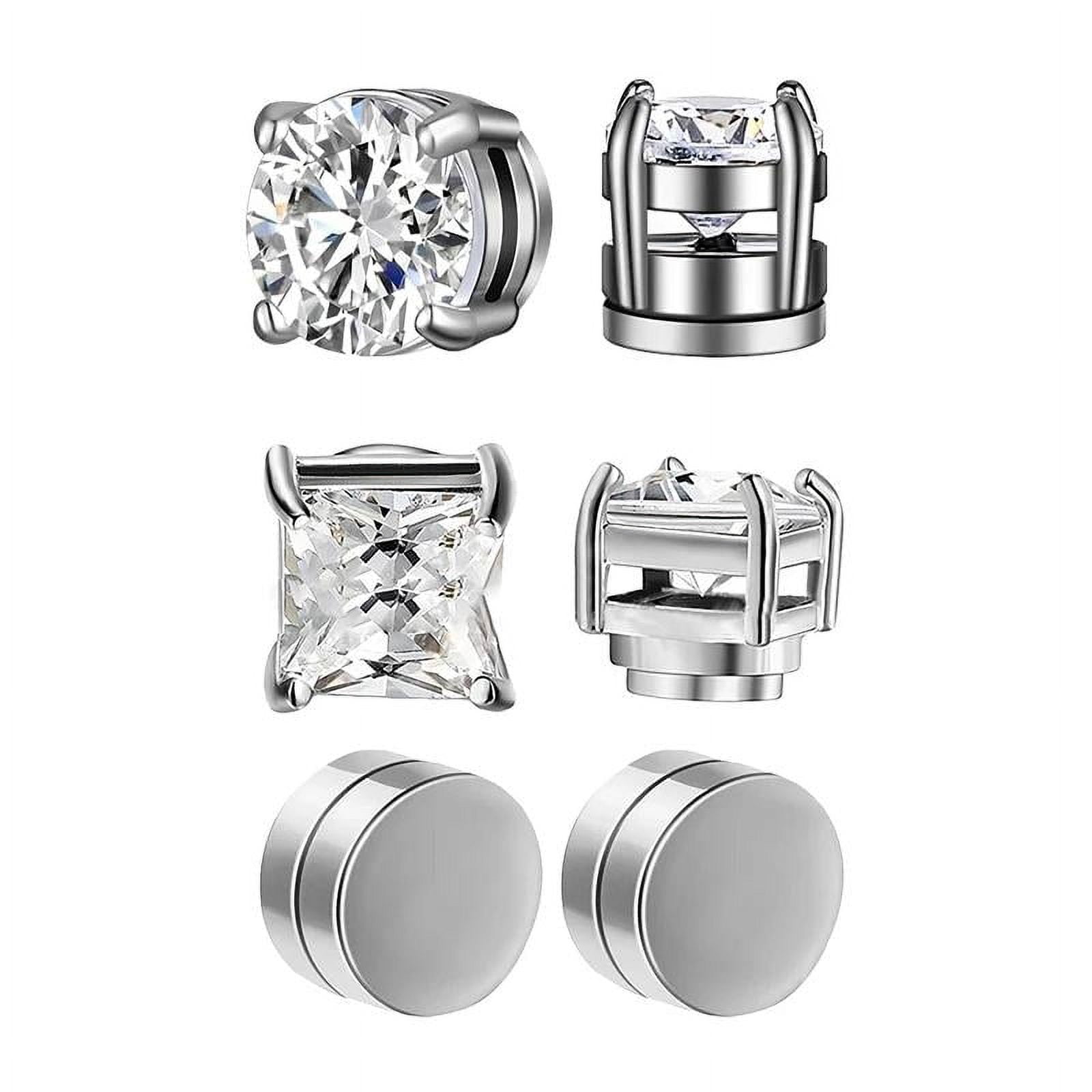 3 Pairs Crystal Strong Magnetic Ear Stud Clip Earrings for Men and ...