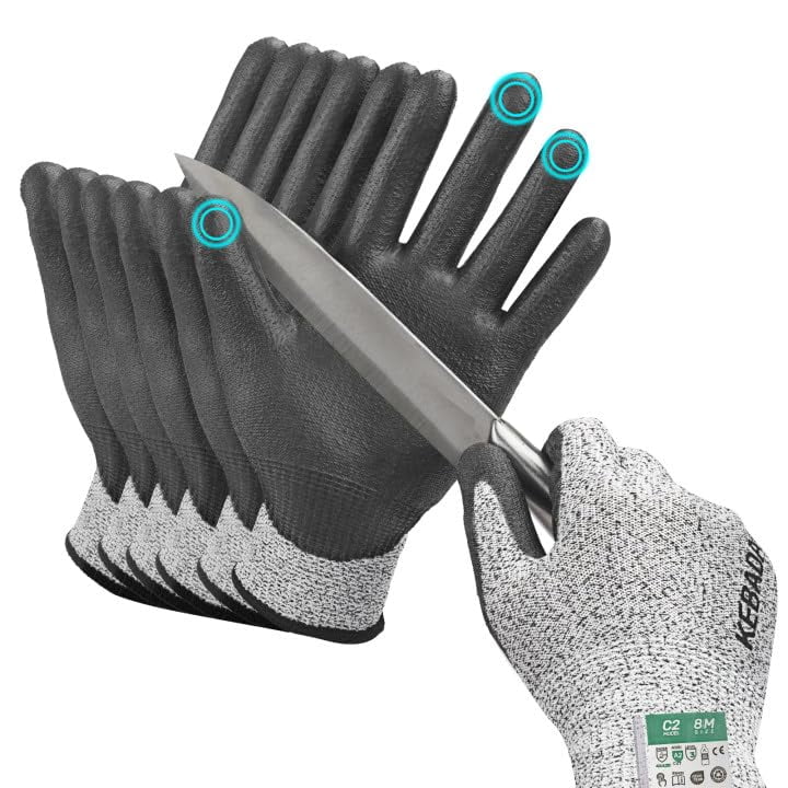 3 Pairs Cut Resistant Gloves with PU Coating, ANSI A2 Certified ...