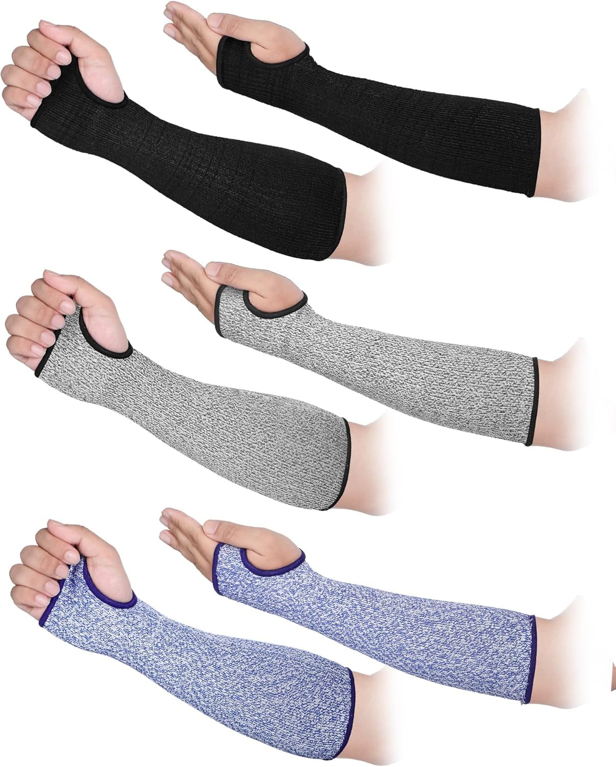 3 Pairs Cut Resistant Sleeves with Thumb Hole Protective Arm Sleeves ...
