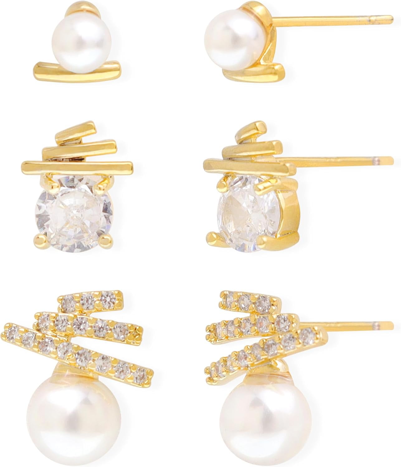 3 Pairs Danity Small Pearl Earrings Set for Women, Sparkly Elegant ...