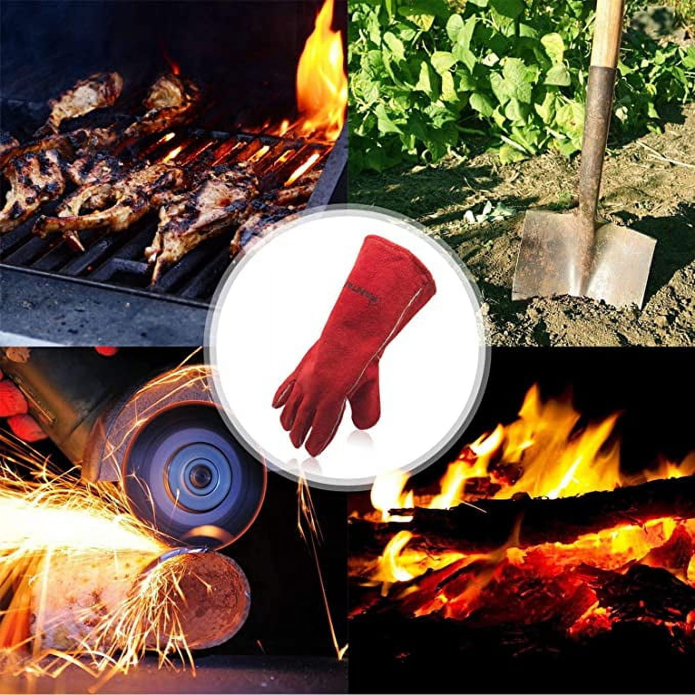 3 Pairs Deluxe 14" Welding Gloves, Heat Resistance, Leather Palm Lining ...