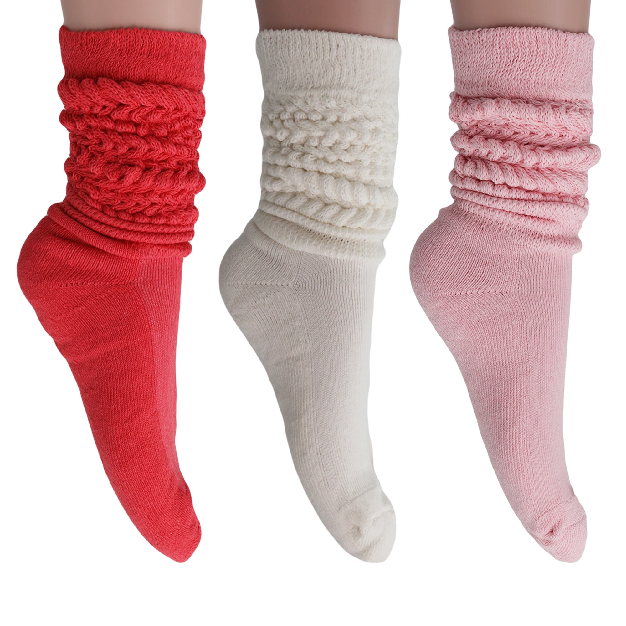 3 Pairs Extra Heavy Cotton Slouch Socks Shoe Size 5 to 10 (Hot Pink ...