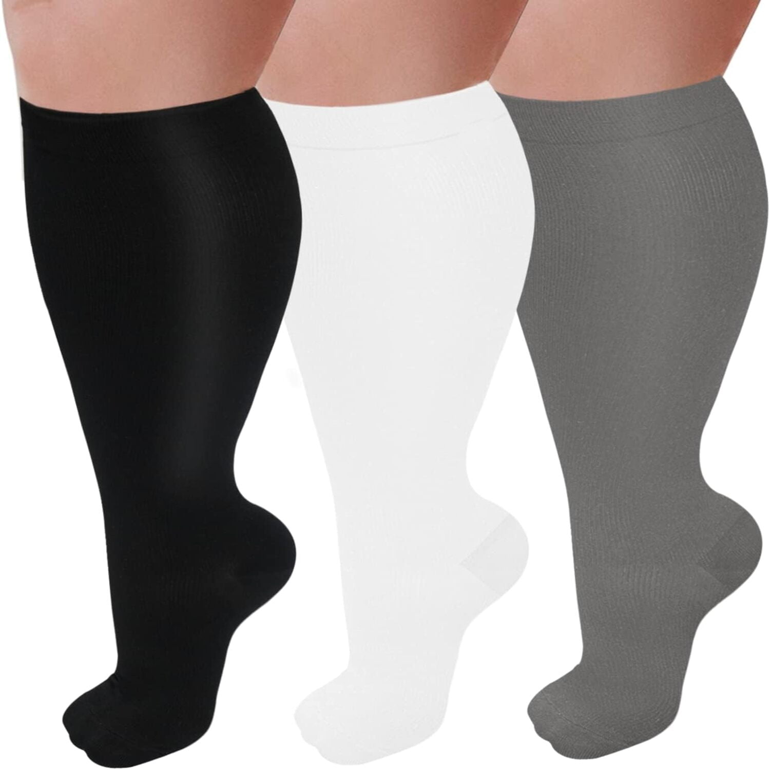 (3 Pairs) Extra Wide Calf Compression Socks for Women & Men, Plus Size ...