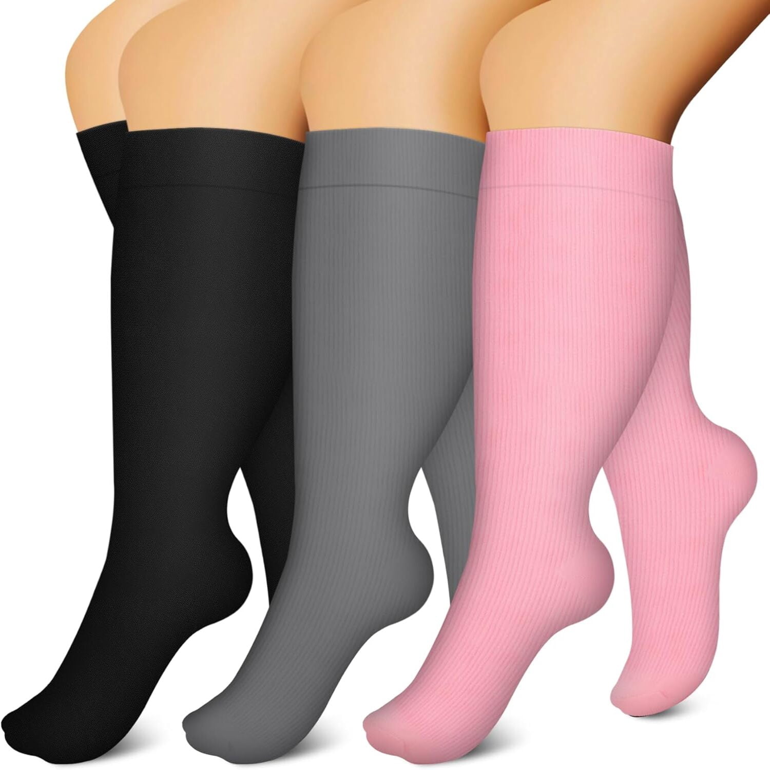 (3 Pairs) Extra Wide Calf Compression Socks for Women & Men, Plus Size ...