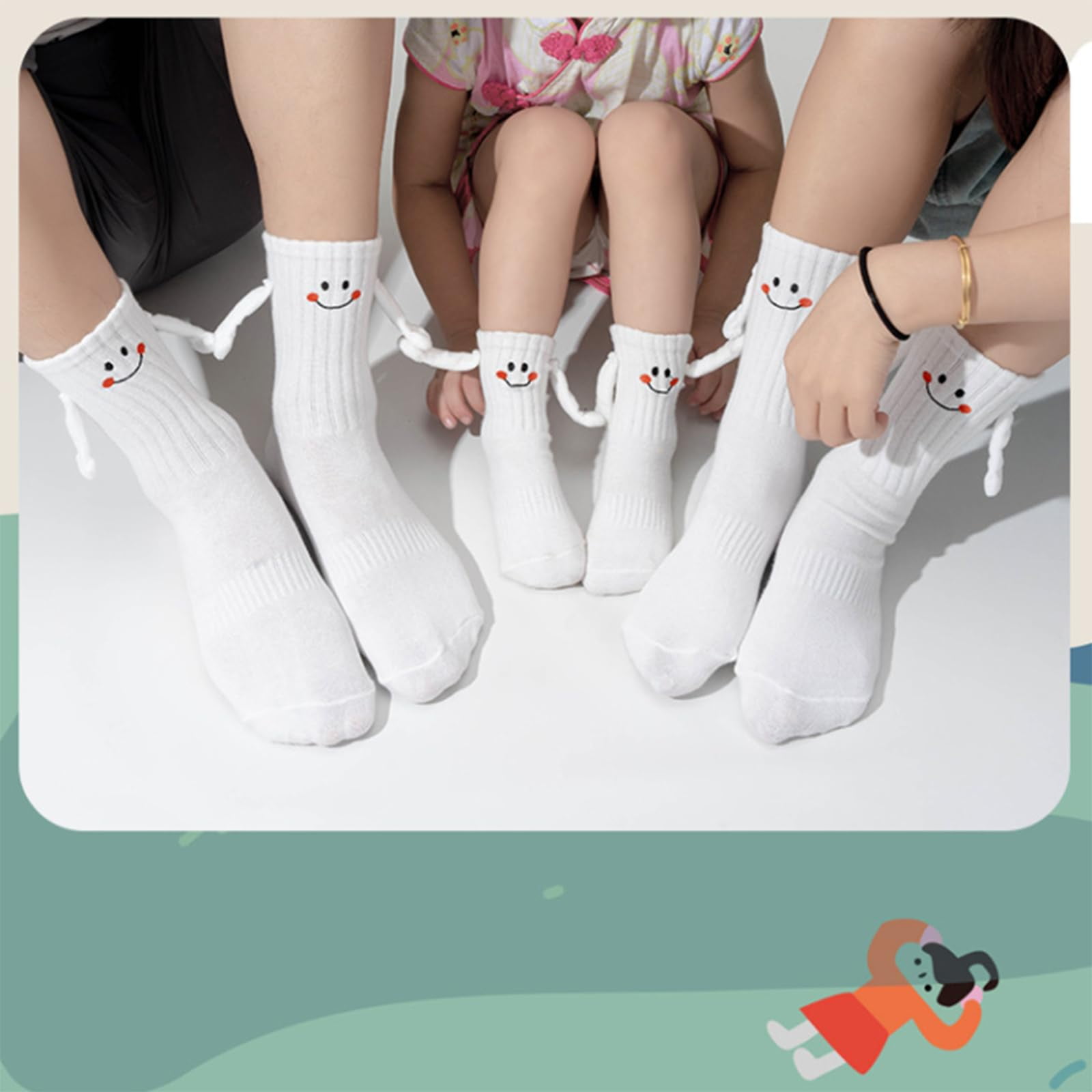 3 Pairs Family Matching Holding Hands Socks, Couple Novelty Funny Mid ...