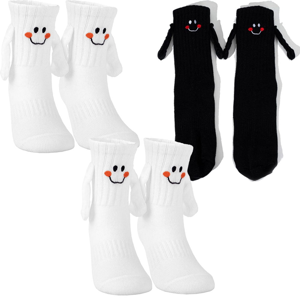 3 Pairs Family Matching Holding Hands Socks, Couple Novelty Funny Mid ...
