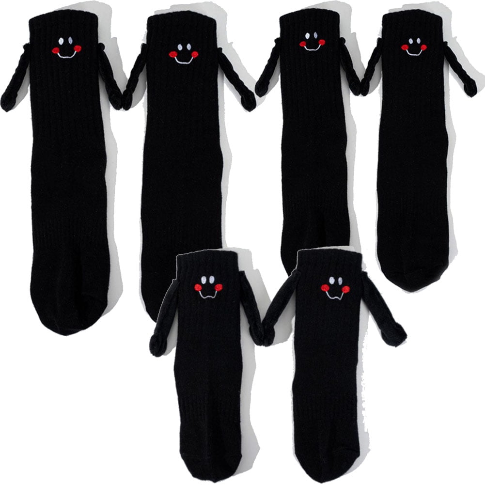 3 Pairs Family Matching Holding Hands Socks, Couple Novelty Funny Mid ...