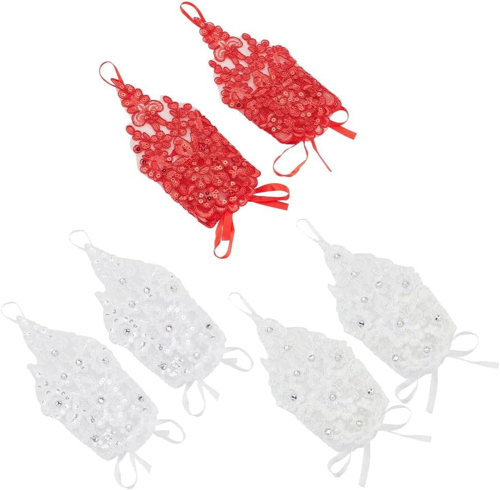 3 Pairs Fingerless Rhinestone Gloves 3 Styles Lace Mesh Gloves Women ...
