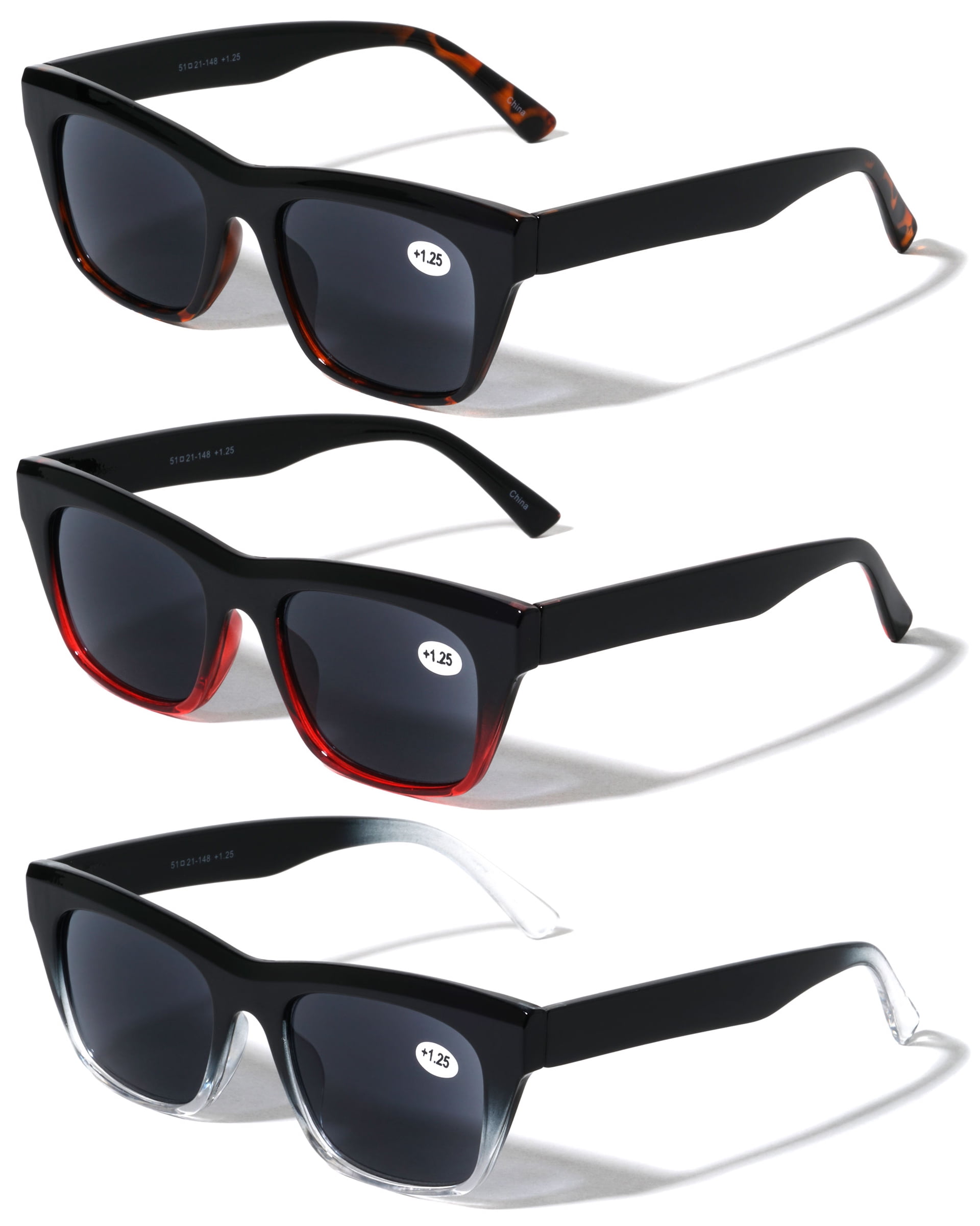 3 Pairs Fully Magnified Women Reading Sunglasses - Bold Vintage Retro ...