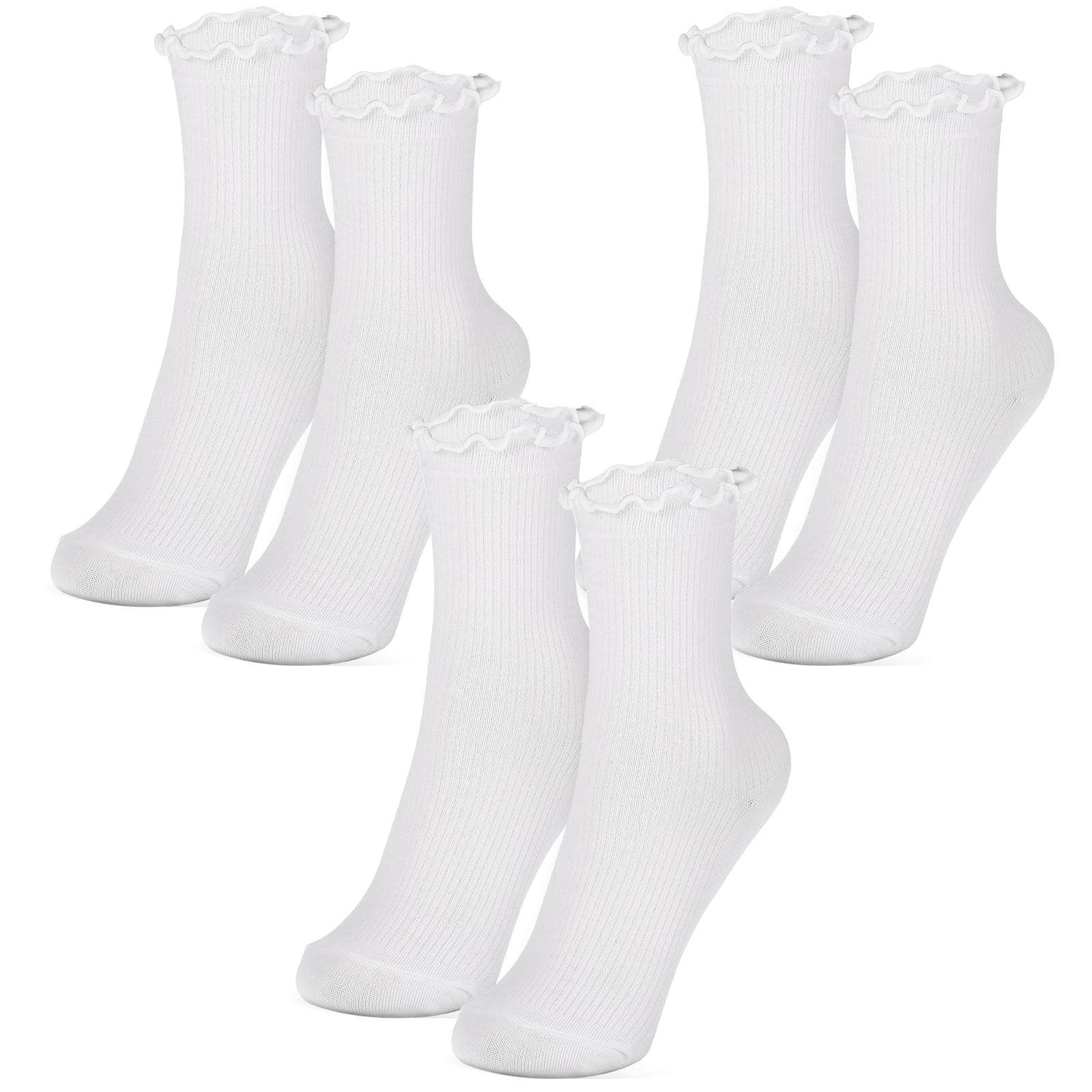 3 Pairs Fungus Socks Ladies Ruffle Ankle for Women Women's White ...