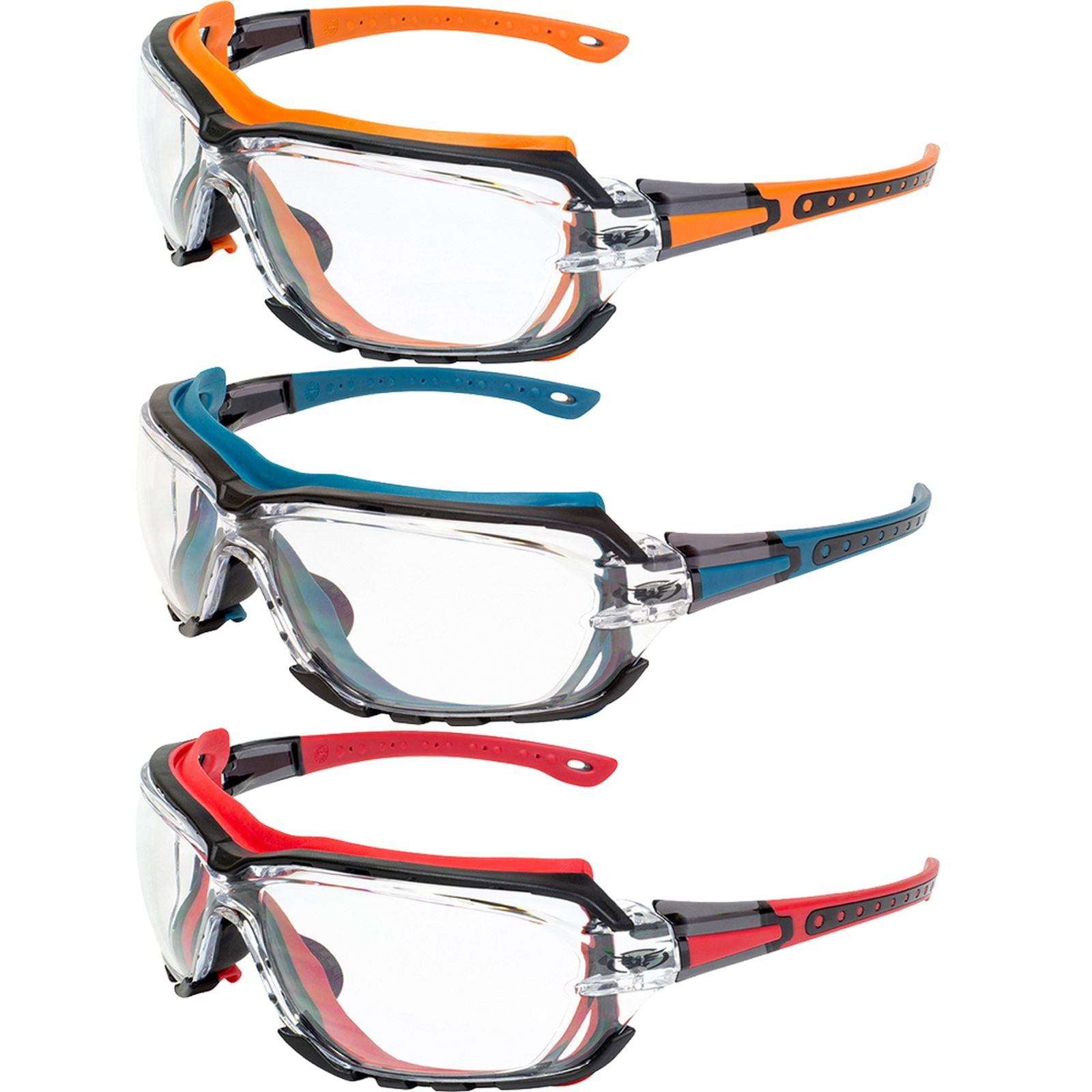 3 Pairs Global Vision Octane Safety Glasses Orange Blue and Red Gaskets ...