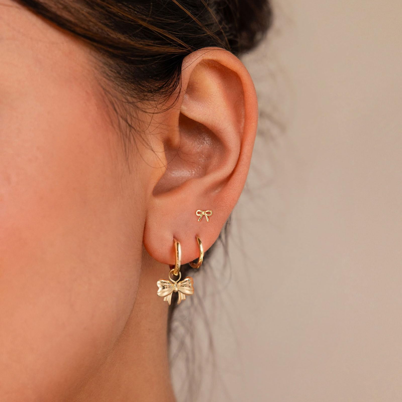 3 Pairs Gold Earrings Set - 14K Gold Plated Earring Stacks Gold Bow ...