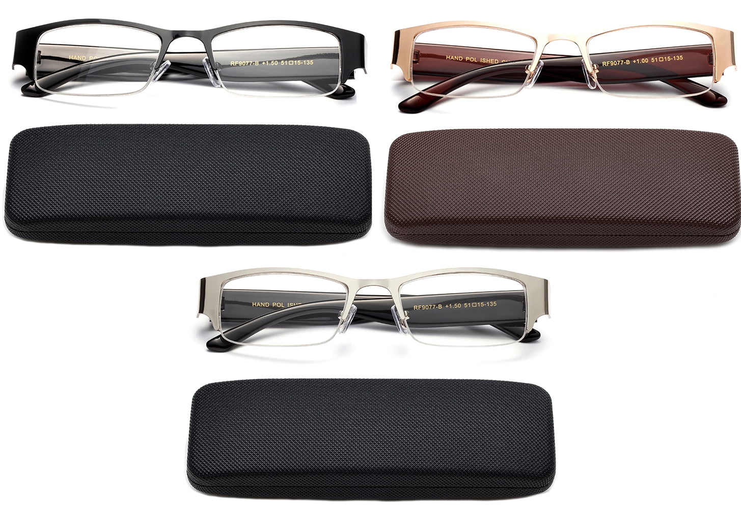 3 Pairs Half Frame Reading Glasses Metal Semi Rimless Men Women Wide ...