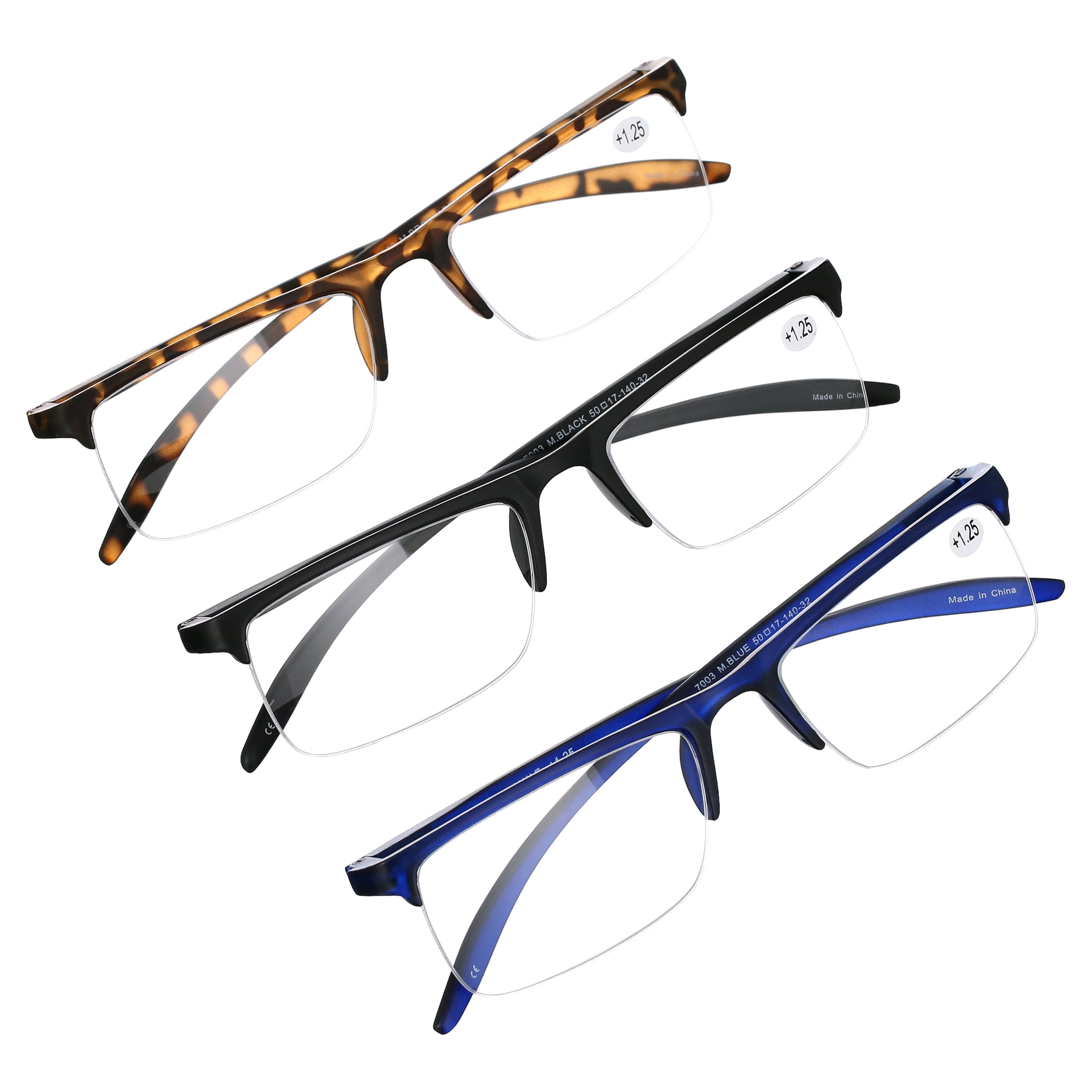 3 Pairs Half Rim Rectangular Readers With Spring Hinge - Extended ...