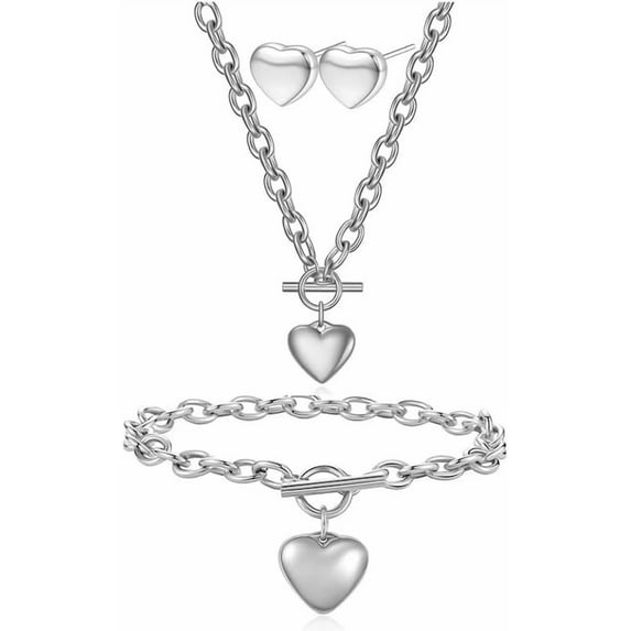 3 Pairs Heart Jewelry for Women Dainty Gold Silver Plated Heart Pendant ...