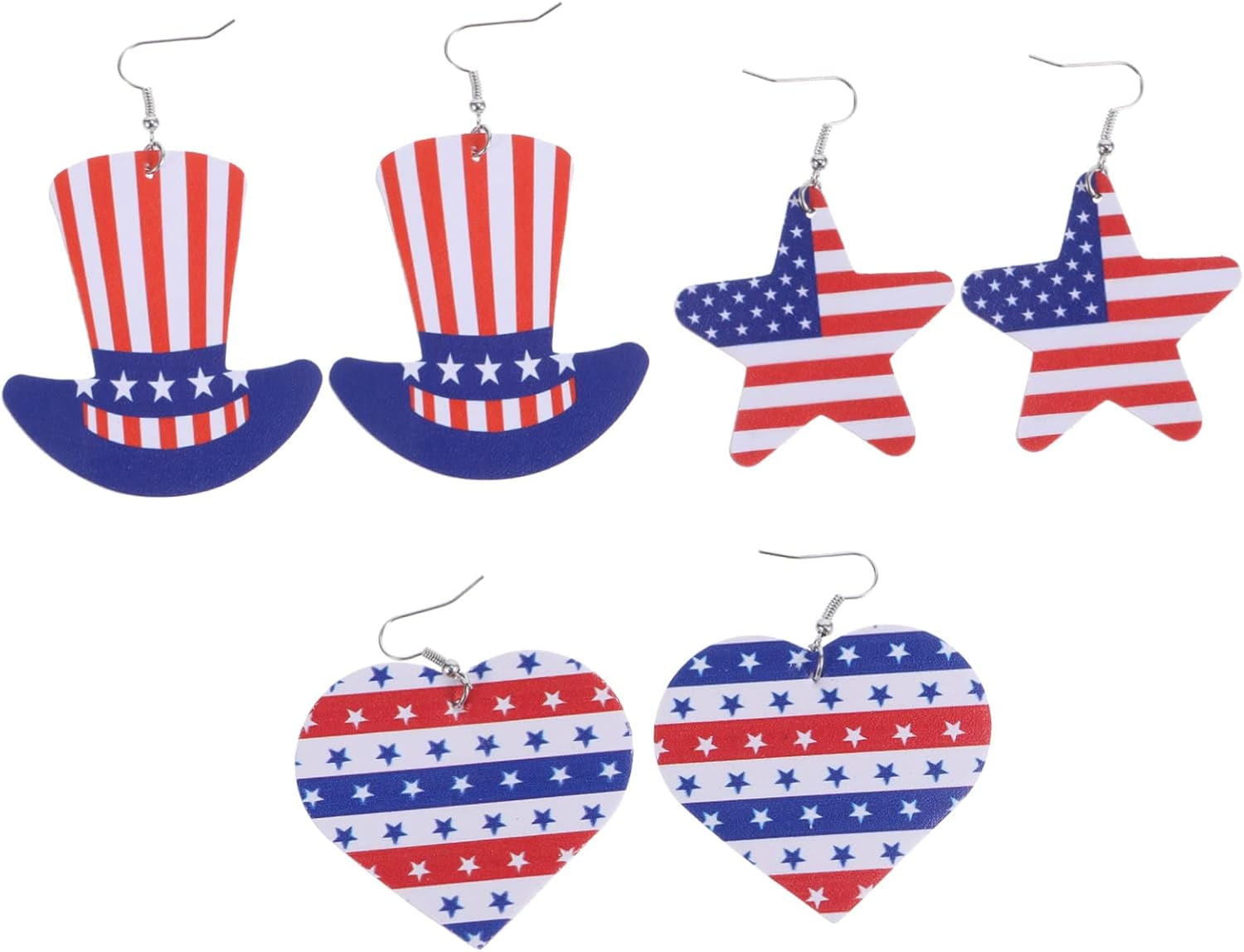 3 Pairs Independence Day Theme Ear Jewelry of Stylish American Flag ...