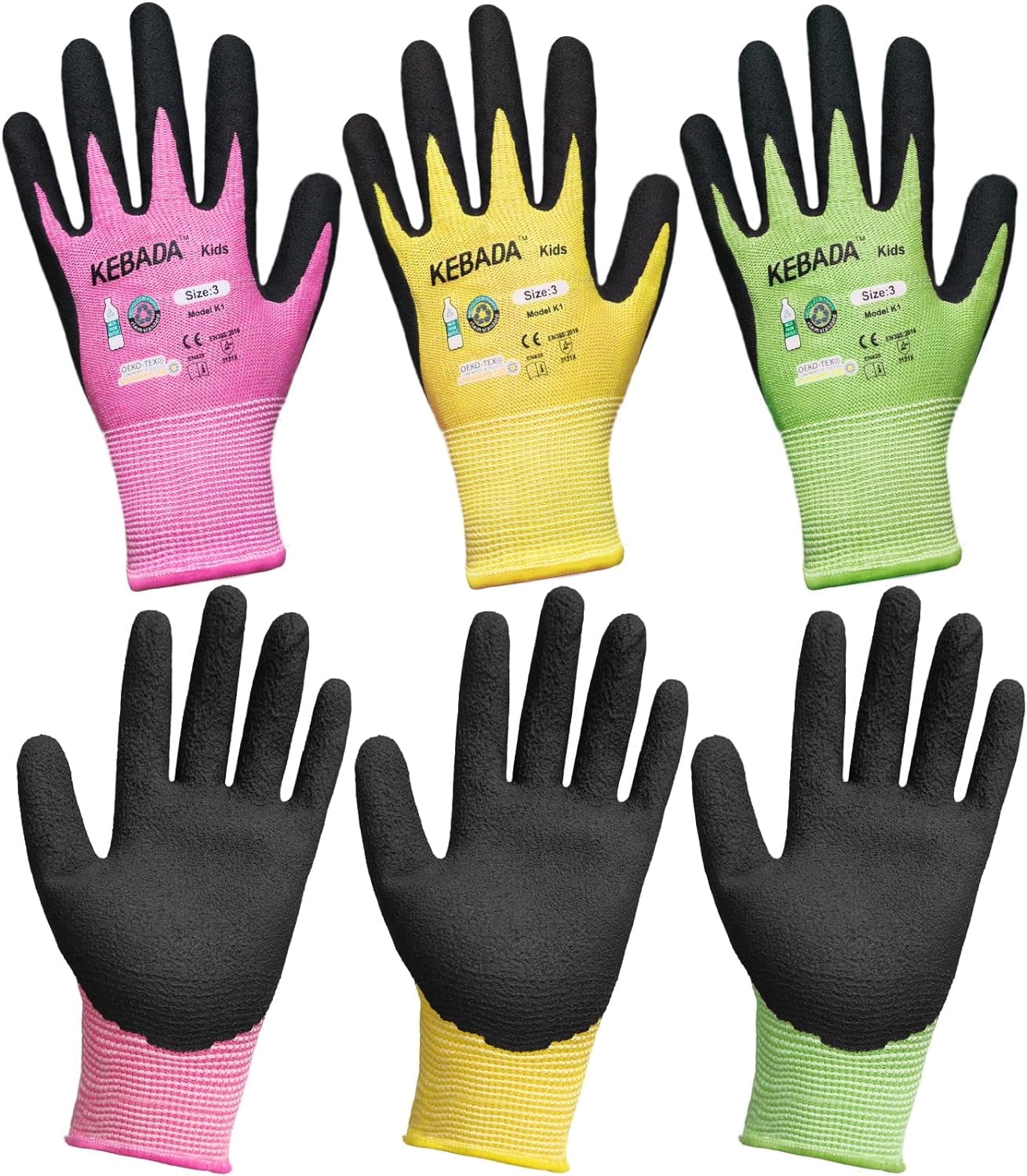3 Pairs Kebada Kids Gardening Gloves Bulk Pack, Eco-Friendly Toddler ...