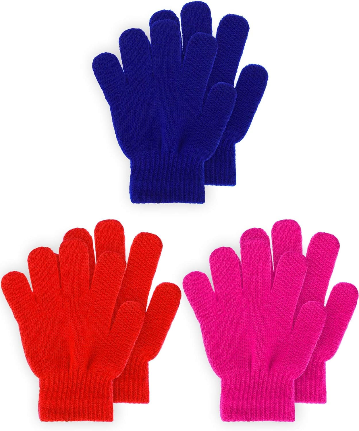 3 Pairs Kids Christmas Winter Knit Gloves Stretchy Full Finger Fluffy ...