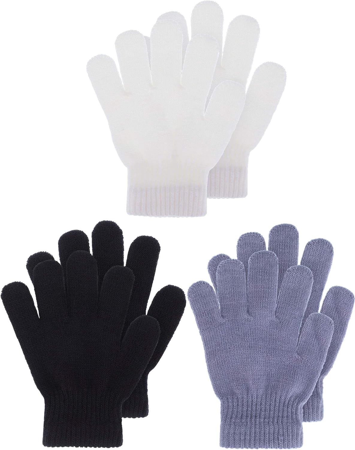 3 Pairs Kids Christmas Winter Knit Gloves Stretchy Full Finger Fluffy ...