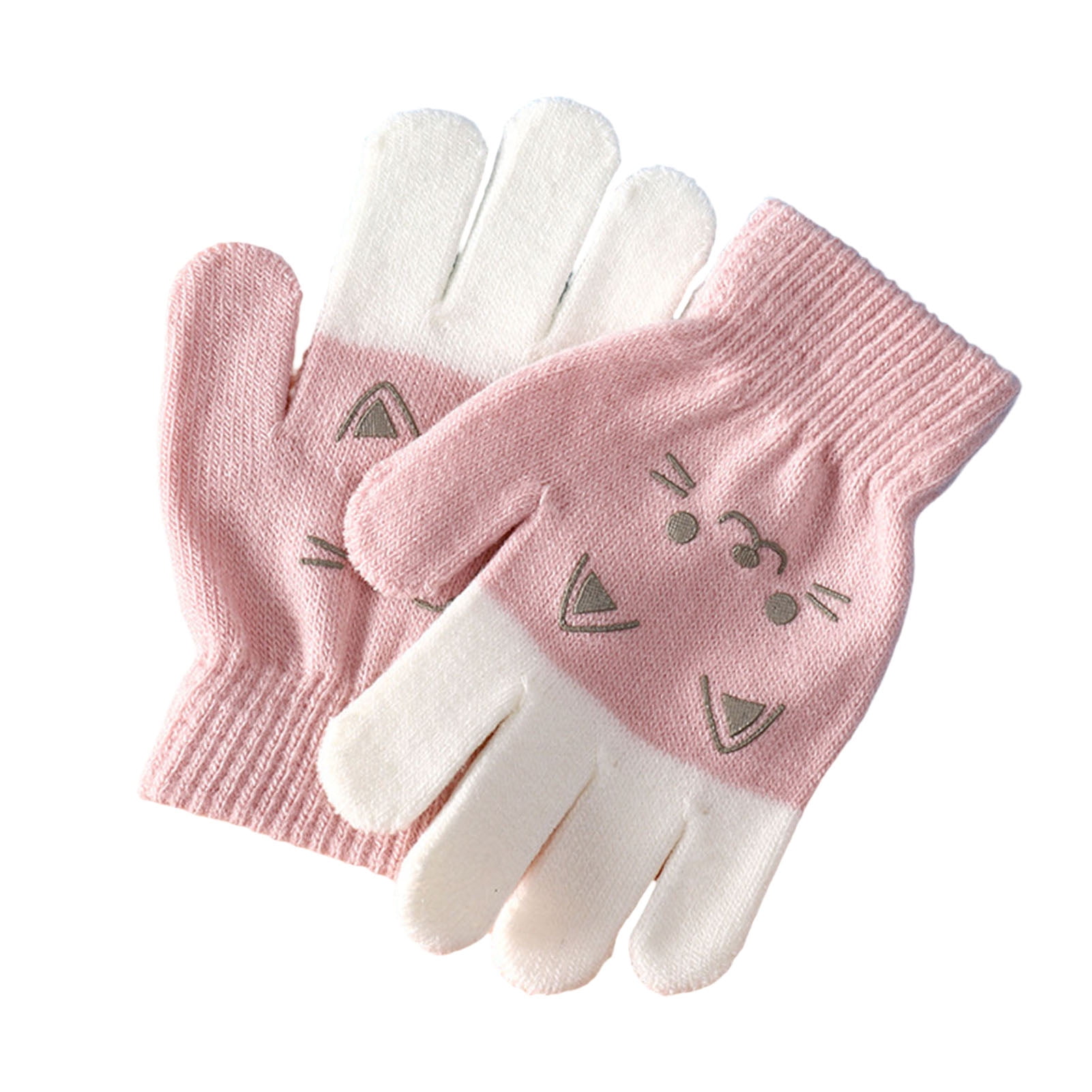 3 Pairs Kids Gloves Knitted Cartoon Animal Print Full Finger Stretchy ...