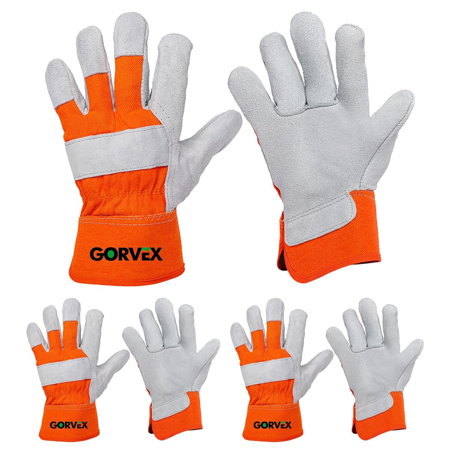 3 Pairs Leather Work Gloves for Men - Heavy Duty Premium Split Cowhide Leather Palm Working ...