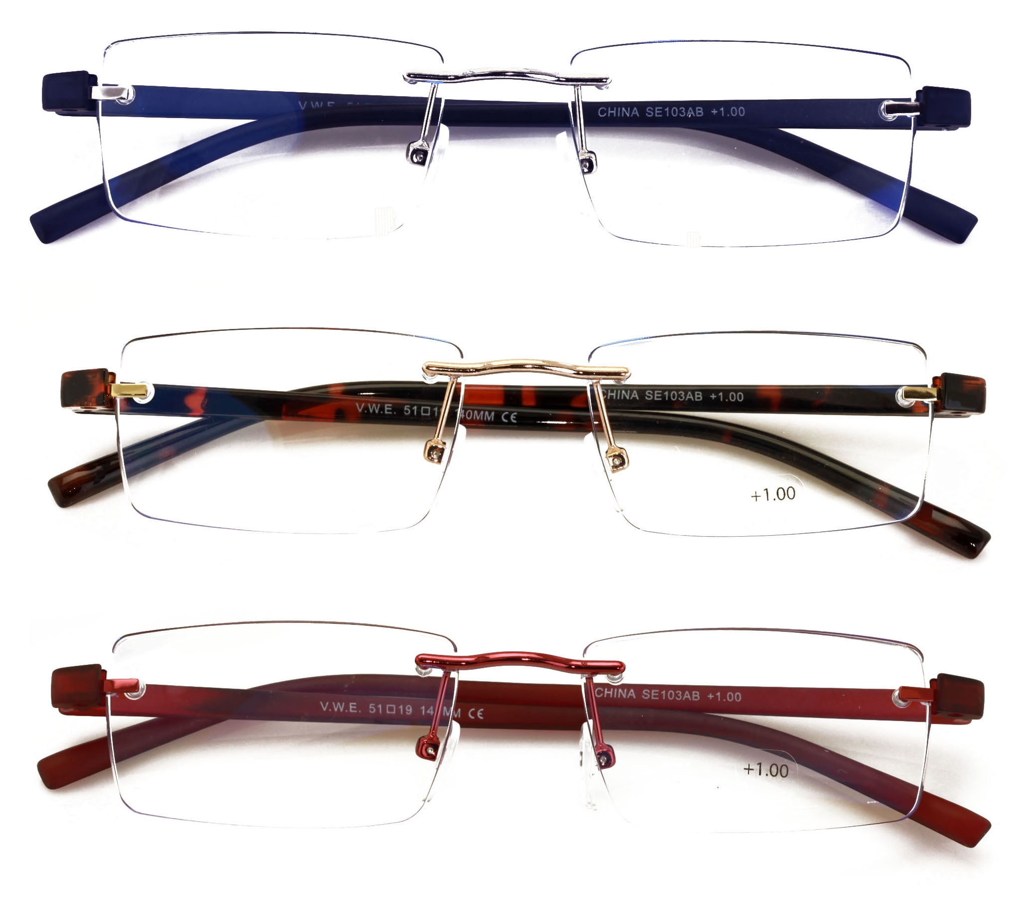 3 Pairs Lightweight Full Rimless Reading Glasses Metal with Flexible ...