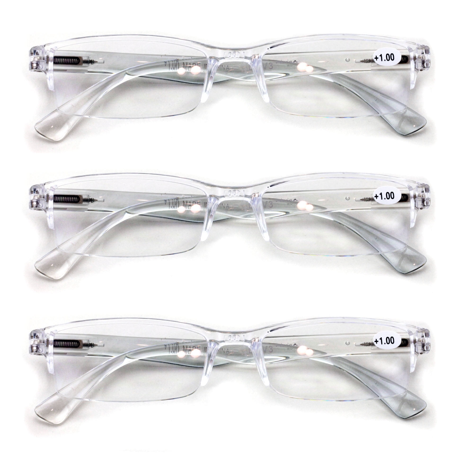 3 Pairs Lightweight Rectangular Unisex Readers with Spring Hinge ...