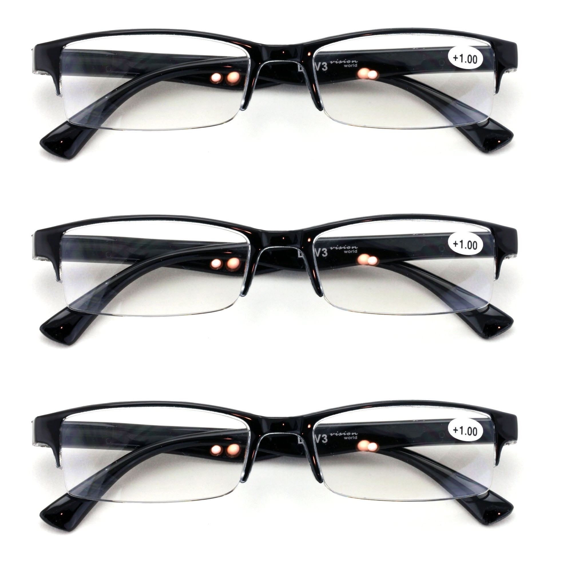 3 Pairs Lightweight Rectangular Unisex Readers with Spring Hinge ...