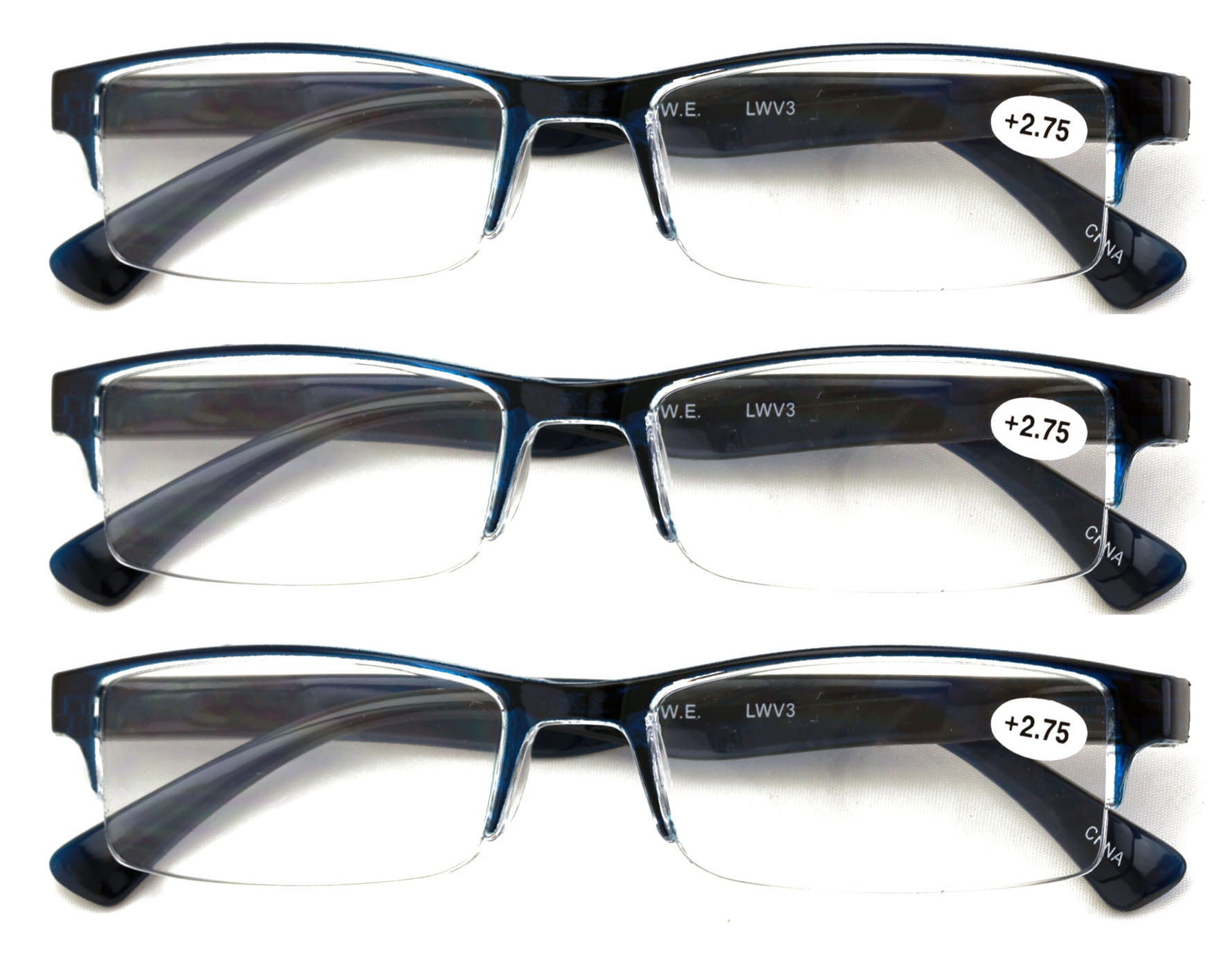 3 Pairs Lightweight Rectangular Unisex Readers with Spring Hinge ...