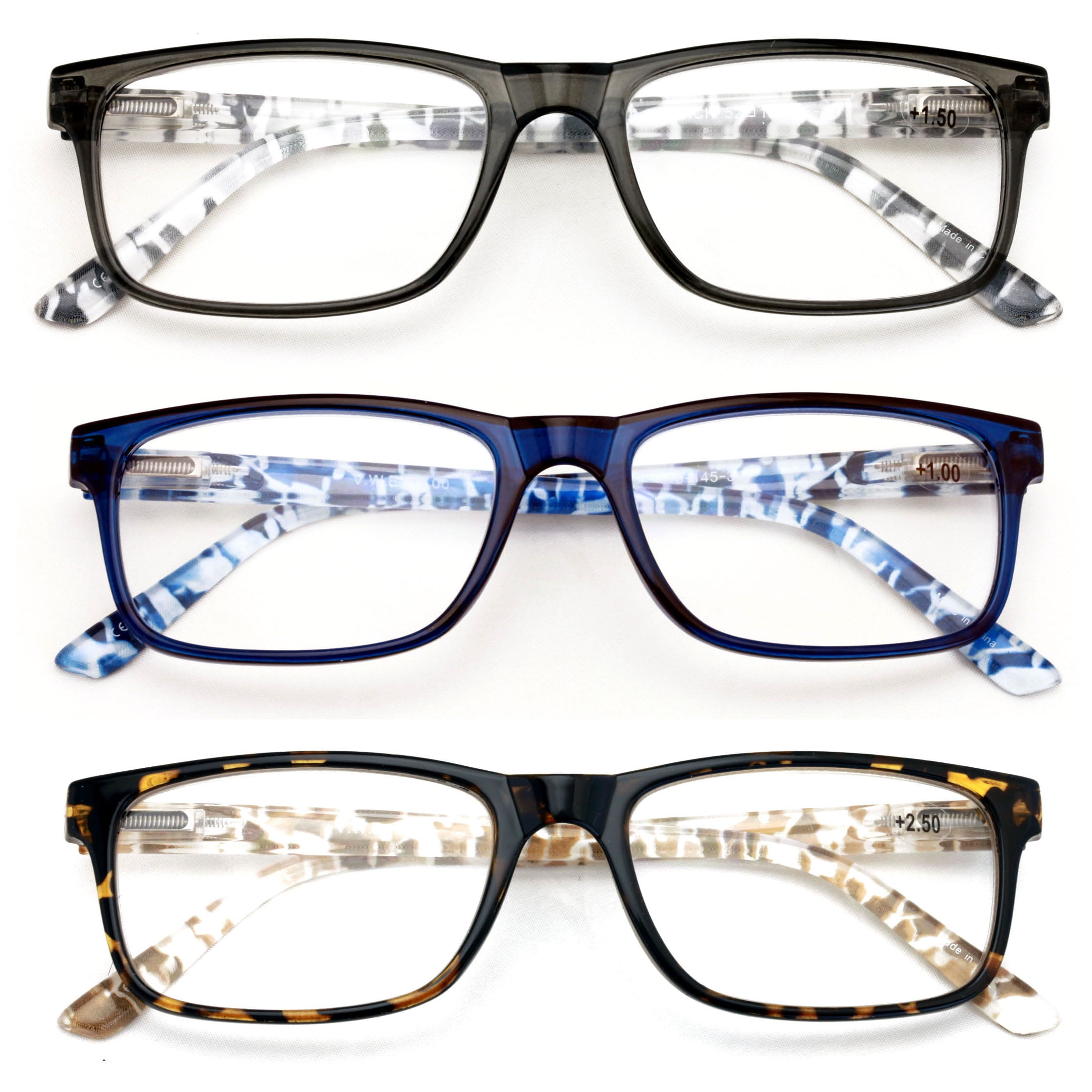 V.W.E. 3 Pairs Lightweight Spring Hinge Rectangular Reading Glasses ...
