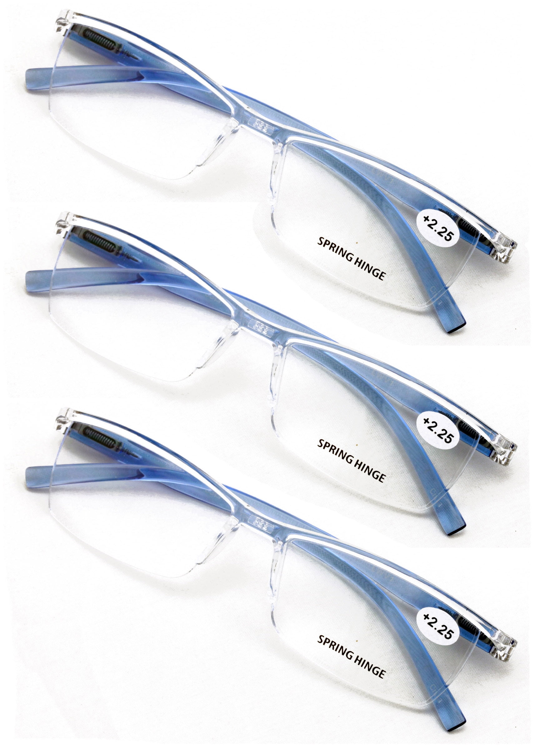 3 Pairs Lightweight Transparent Clear Lens Rectangular Readers with Spring Hinge - Men Women ...