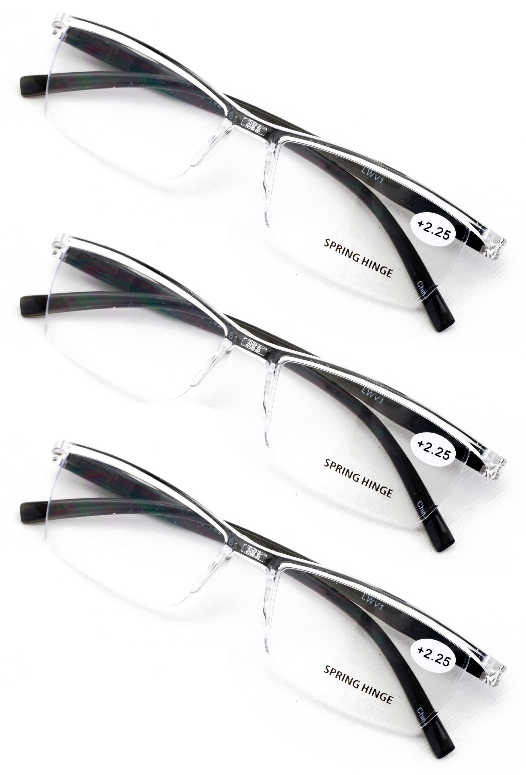 3 Pairs Lightweight Transparent Clear Lens Rectangular Readers with ...