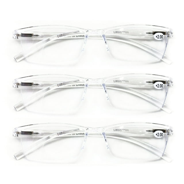 3 Pairs Lightweight Transparent Clear Lens Rectangular Readers with ...