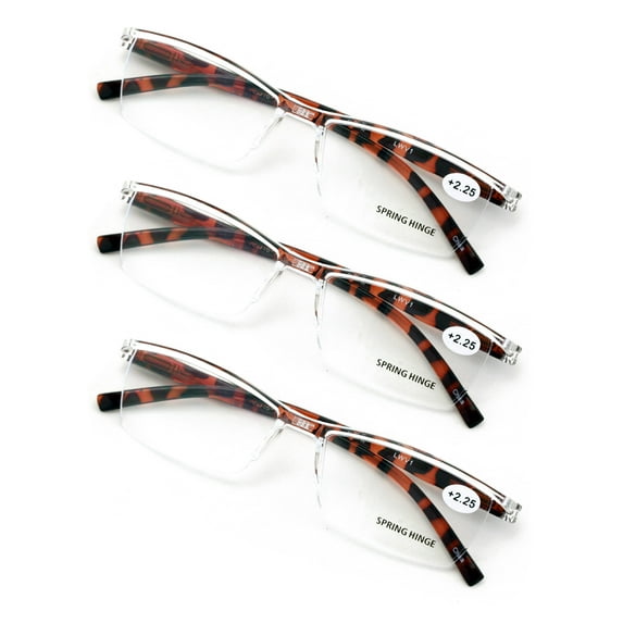 3 Pairs Lightweight Transparent Clear Lens Rectangular Readers with ...