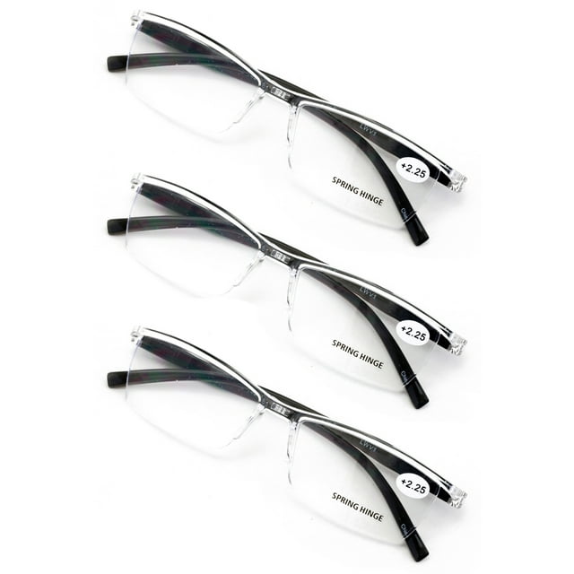 3 Pairs Lightweight Transparent Clear Lens Rectangular Readers with ...