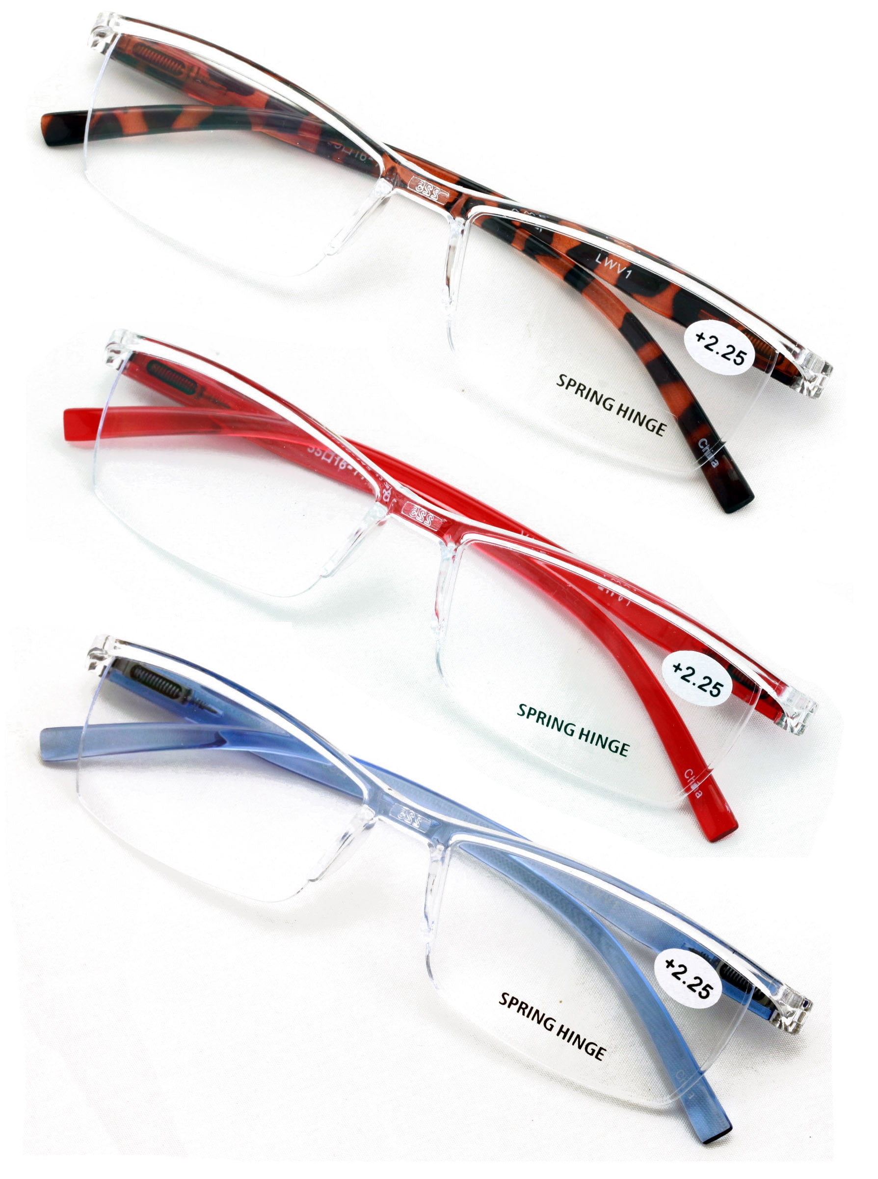 3 Pairs Lightweight Transparent Clear Lens Rectangular Readers with ...
