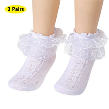 Cute Little Girl's Jefferies Socks White Cotton Lace Trim Ruffle Tutu ...