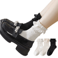 3 Pairs Lolita Ruffle Socks Cute for Women Girls Ribbon Lace Trim ...