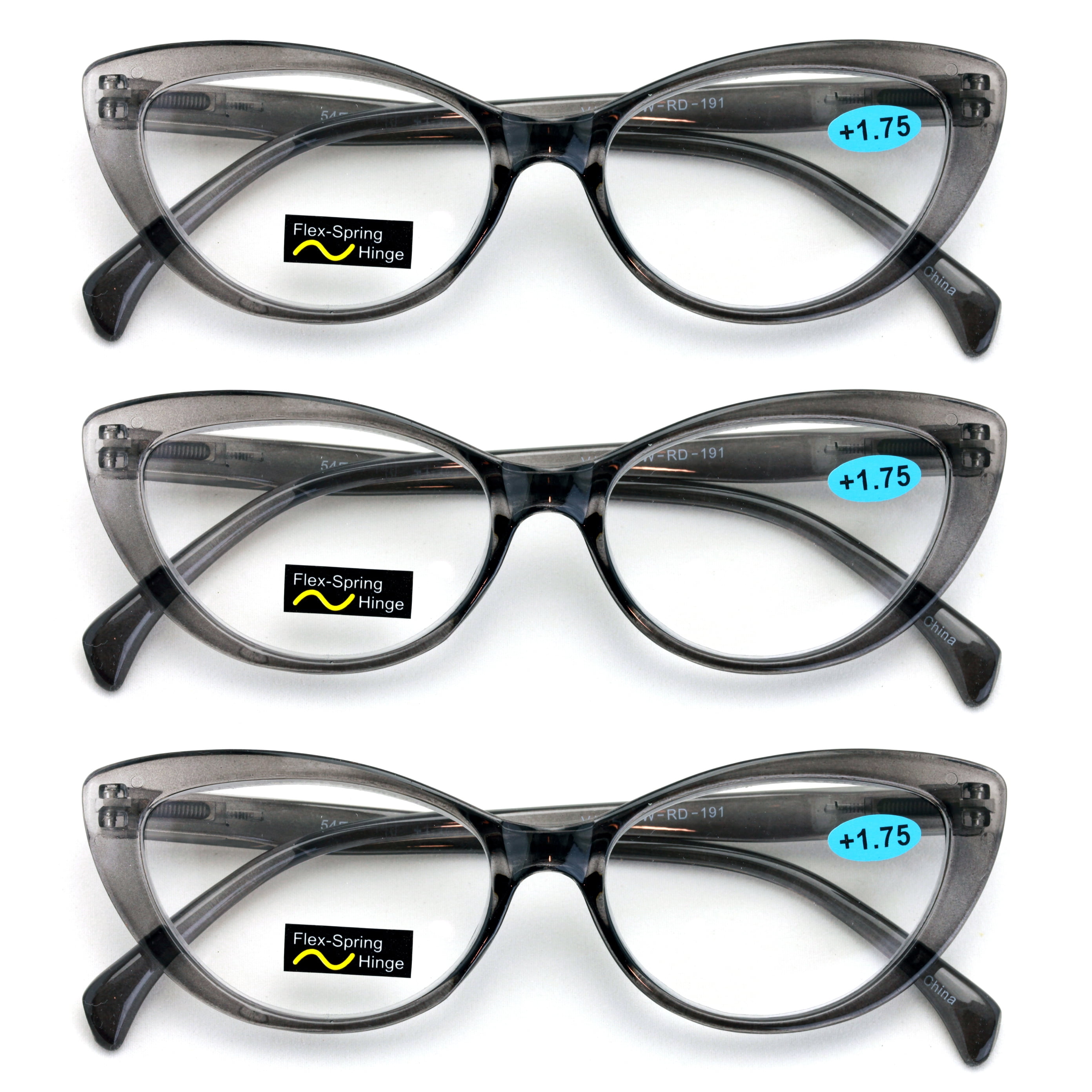 3 Pairs Lot Women Cat eye Clear Gray Readers Reading Glasses - Cateye ...